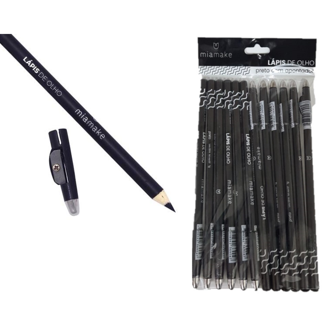 LÁPIS DE OLHO PRETO C/APONT MIA MAKE PCT 12 PÇS